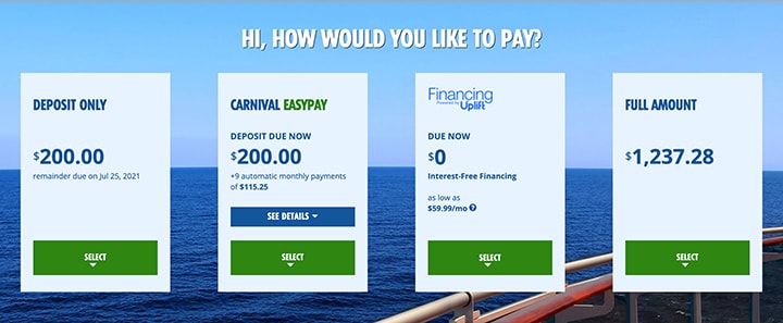 Financing Powered By Uplift | Carnival Cruise Line